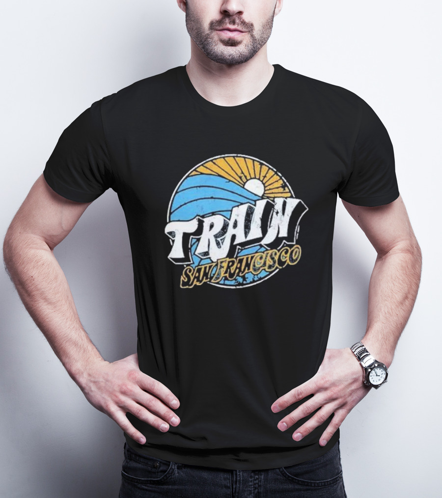 Train San Francisco Sunset Wave Retro T-Shirt