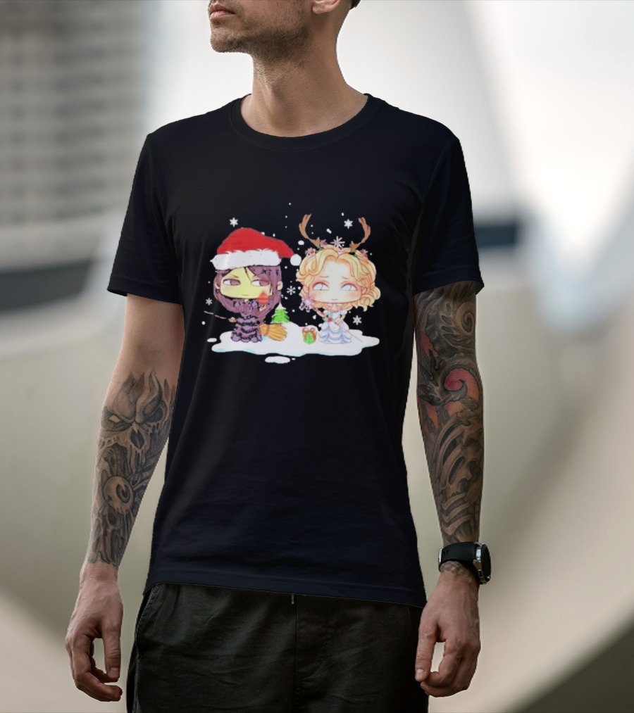 Wicked Merry Christmas Witch And Reindeer Characters Snowflakes T-Shirt