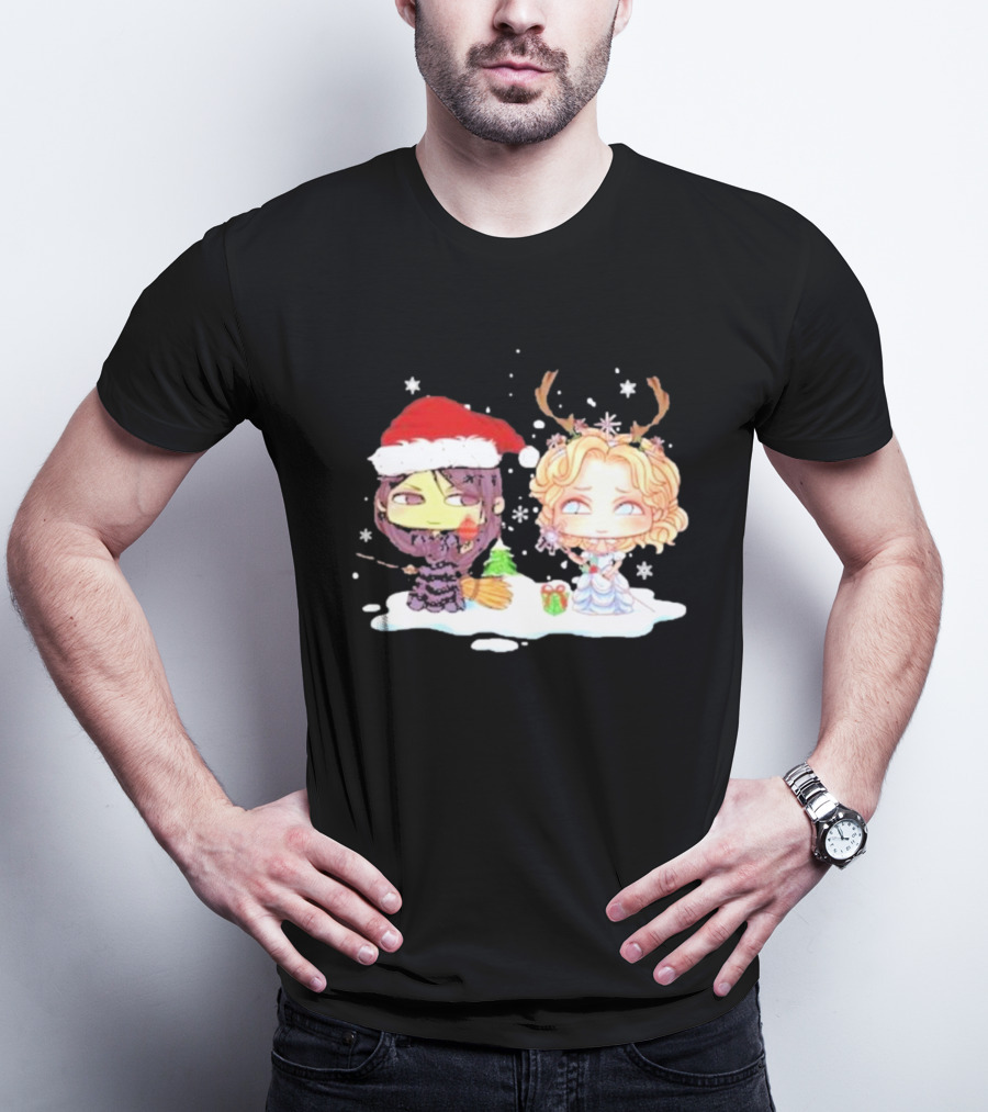 Wicked Merry Christmas Witch And Reindeer Characters Snowflakes T-Shirt