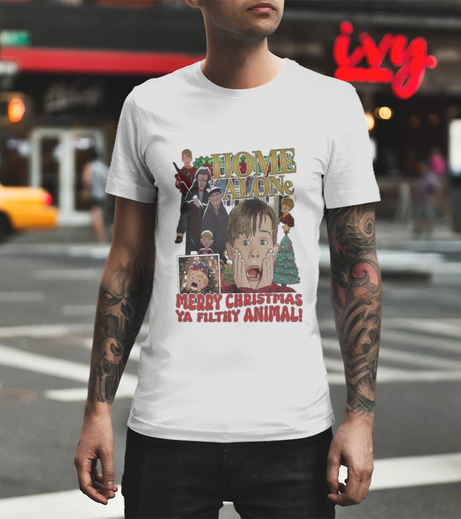 Home Alone Merry Christmas Ya Filthy Animal Kevin McCallister Holiday Movie Collage T-Shirt
