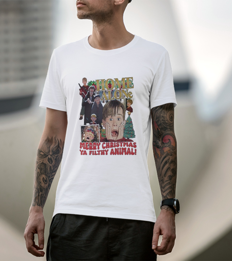 Home Alone Merry Christmas Ya Filthy Animal Kevin McCallister Holiday Movie Collage T-Shirt