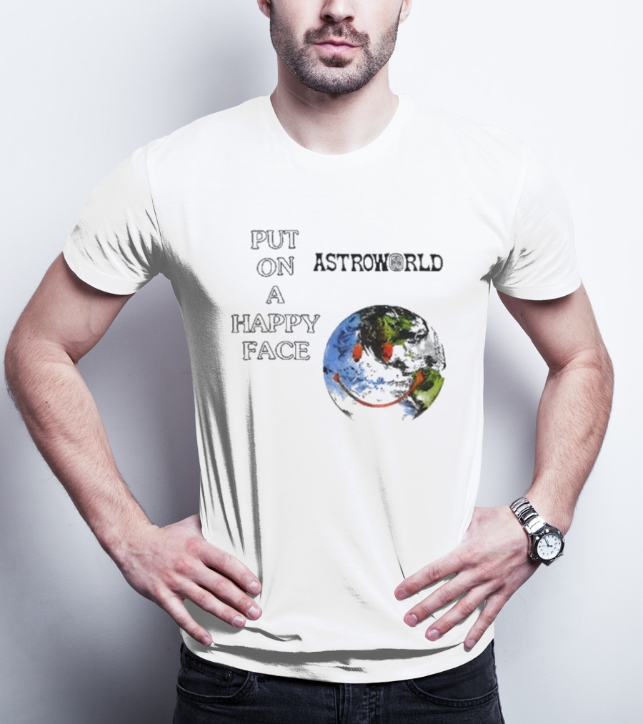 Put On A Happy Face Astroworld Smiley Earth T-Shirt