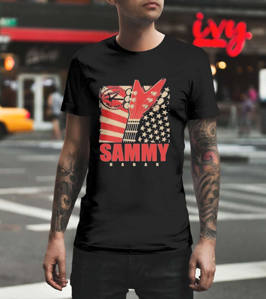 Sammy Hagar Red Rocker American Flag Guitar T-Shirt