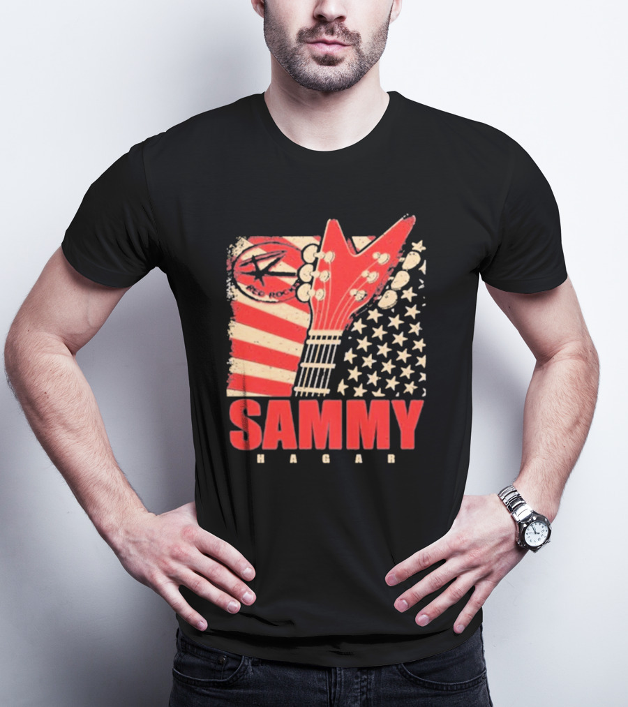 Sammy Hagar Red Rocker American Flag Guitar T-Shirt