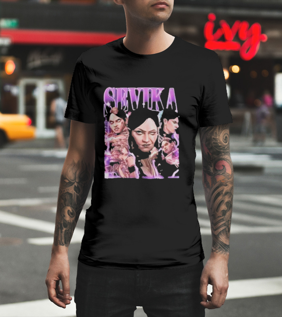 SEVIKA Arane Character Collage Graphic Purple Tones T-Shirt