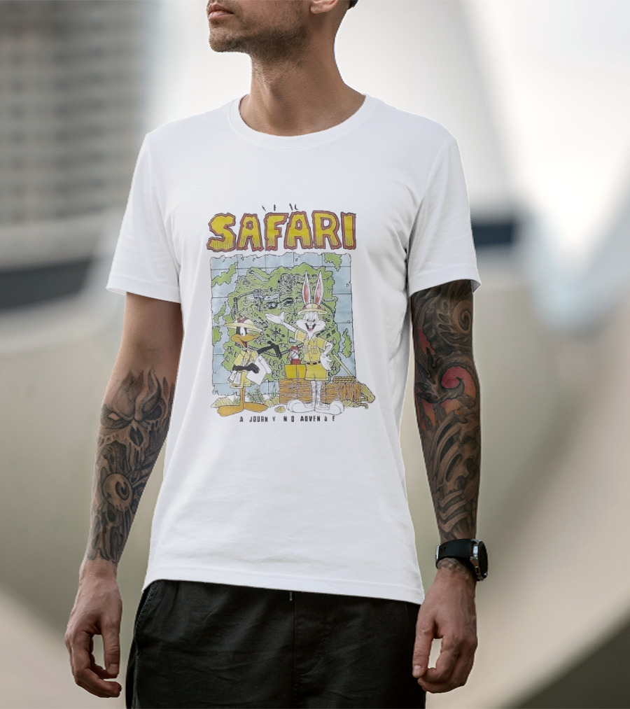 Safari Adventure With Iconic Cartoon Characters Map Exploration T-Shirt