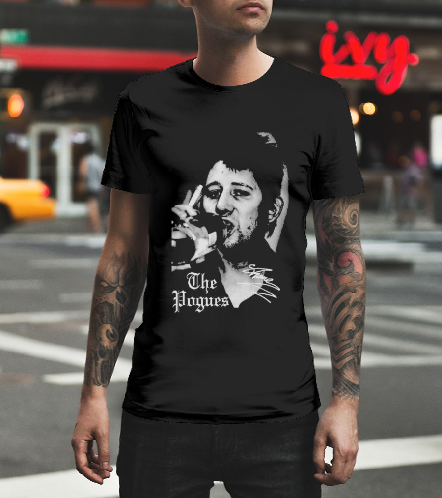 The Pogues Shane MacGowan Smoking Black And White Photo T-Shirt
