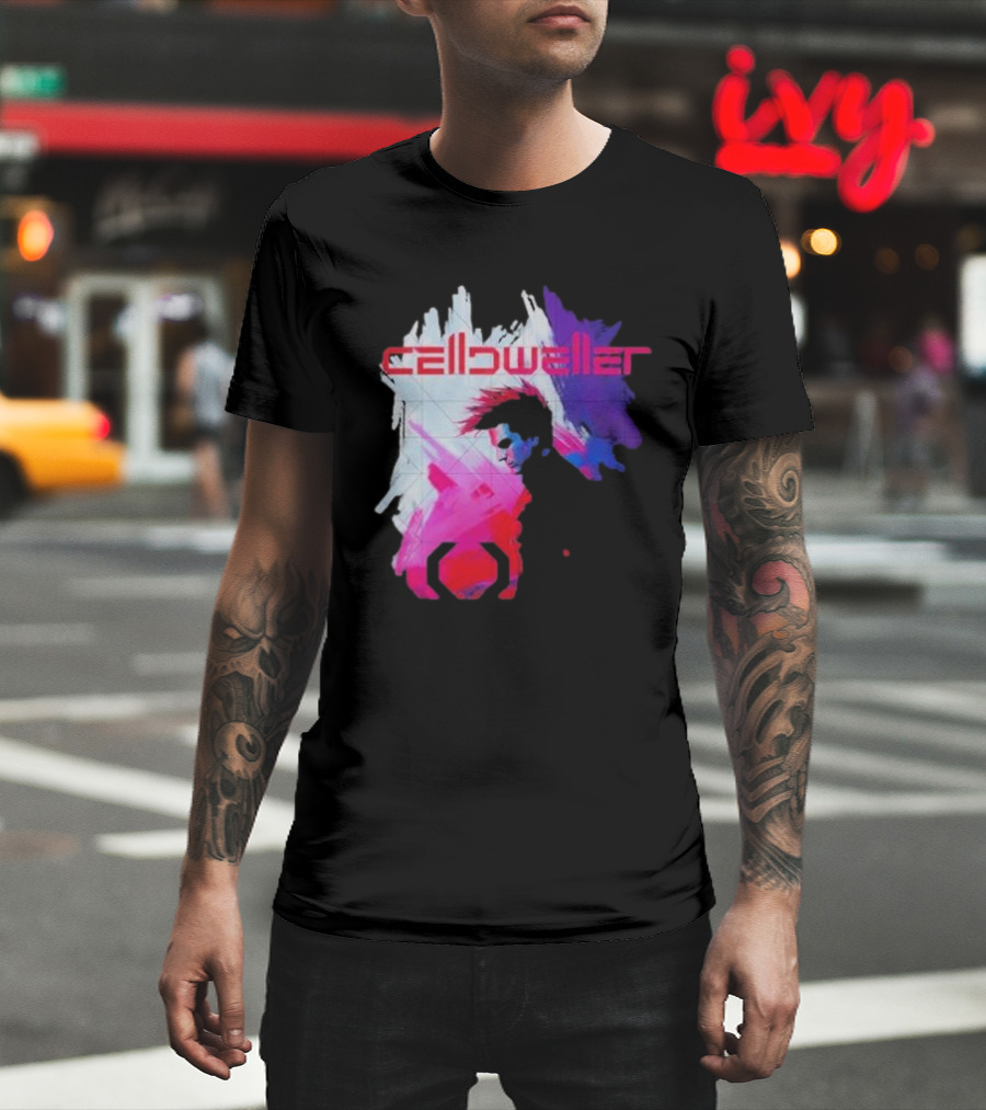 Celldweller The Sentinel Neon Abstract Portrait With Geometric Accent T-Shirt