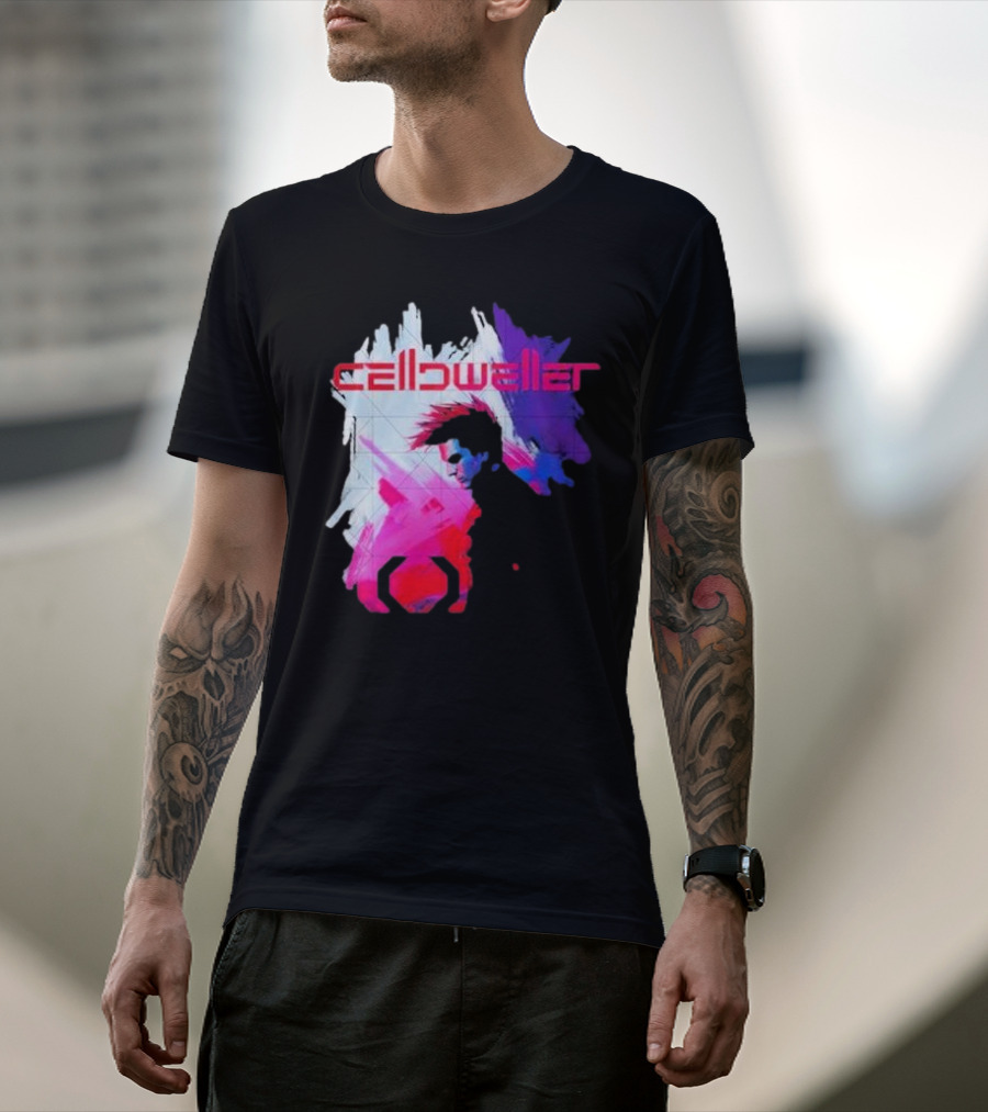 Celldweller The Sentinel Neon Abstract Portrait With Geometric Accent T-Shirt