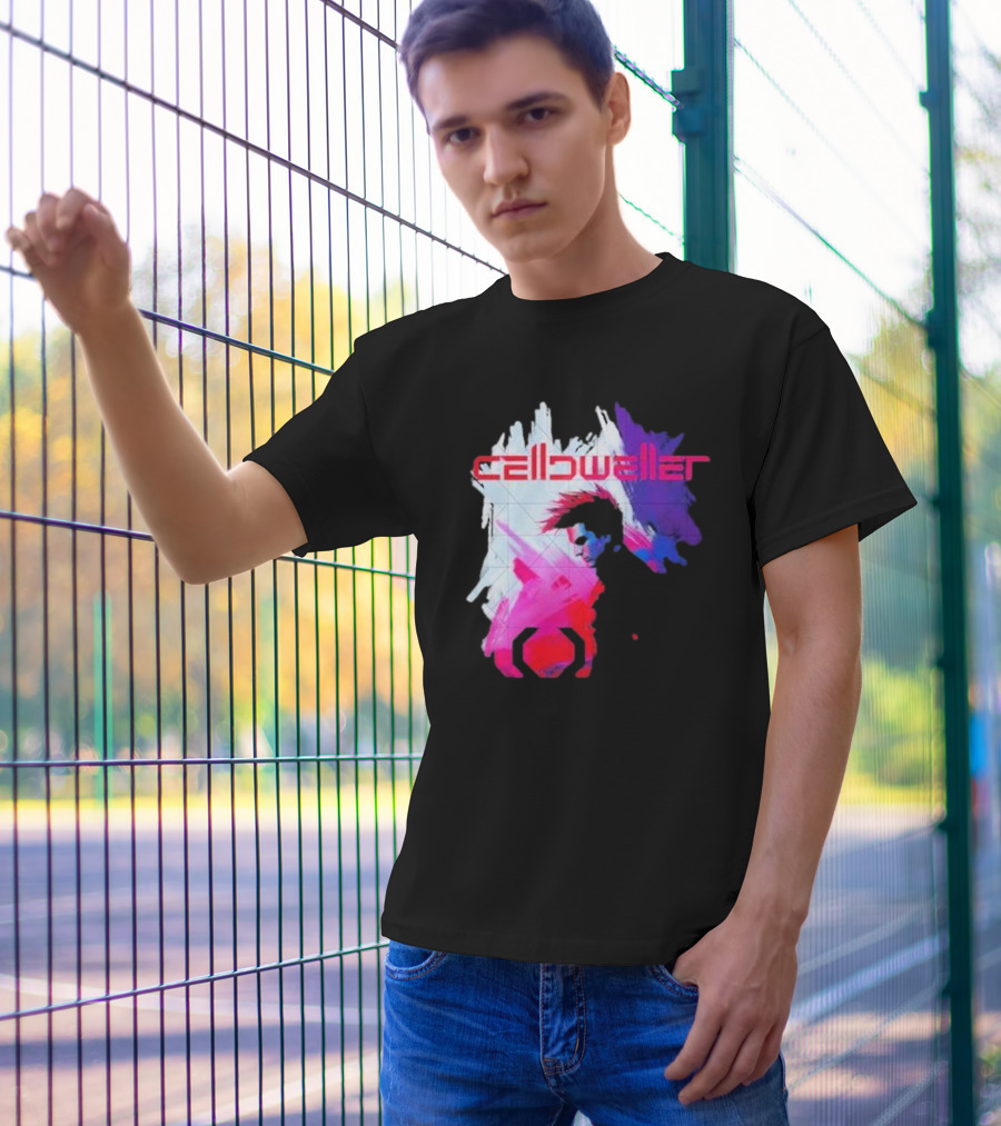 Celldweller The Sentinel Neon Abstract Portrait With Geometric Accent T-Shirt