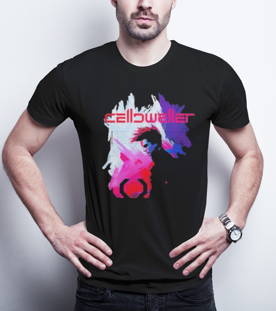 Celldweller The Sentinel Neon Abstract Portrait With Geometric Accent T-Shirt