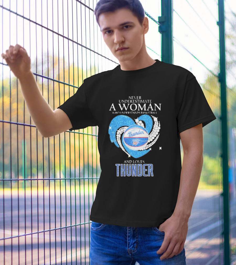 Never Underestimate A Woman Who Understands Basketball And Loves Oklahoma City Thunder T-Shirt