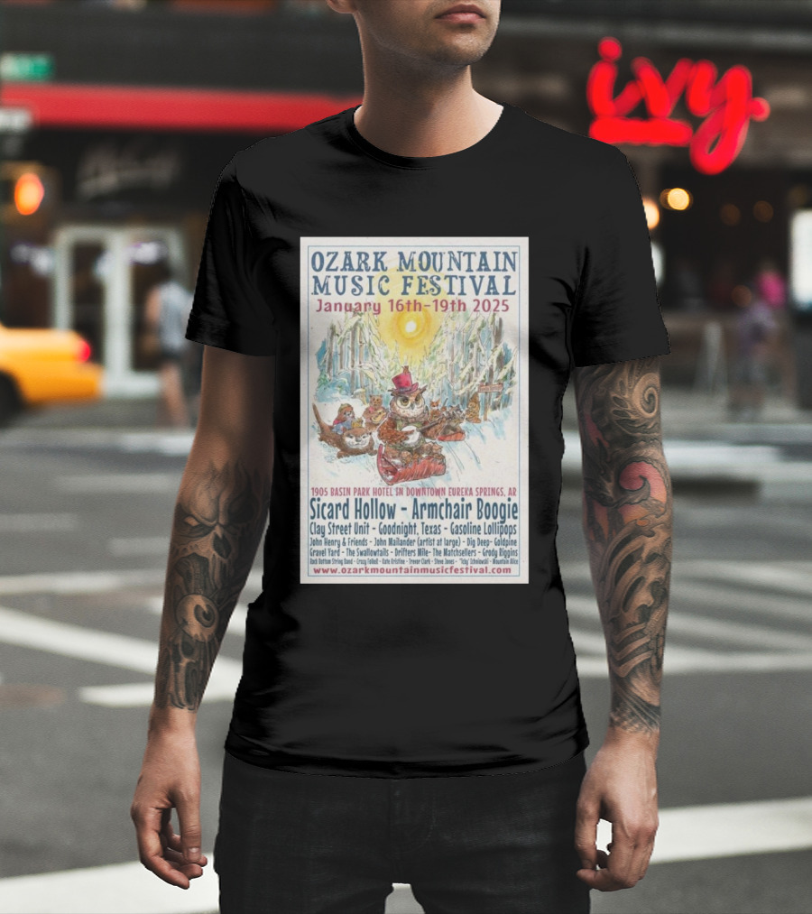 Ozark Mountain Music Festival January 16-19 2025 Eureka Springs AR Featuring Sicard Hollow And Armchair Boogie T-Shirt