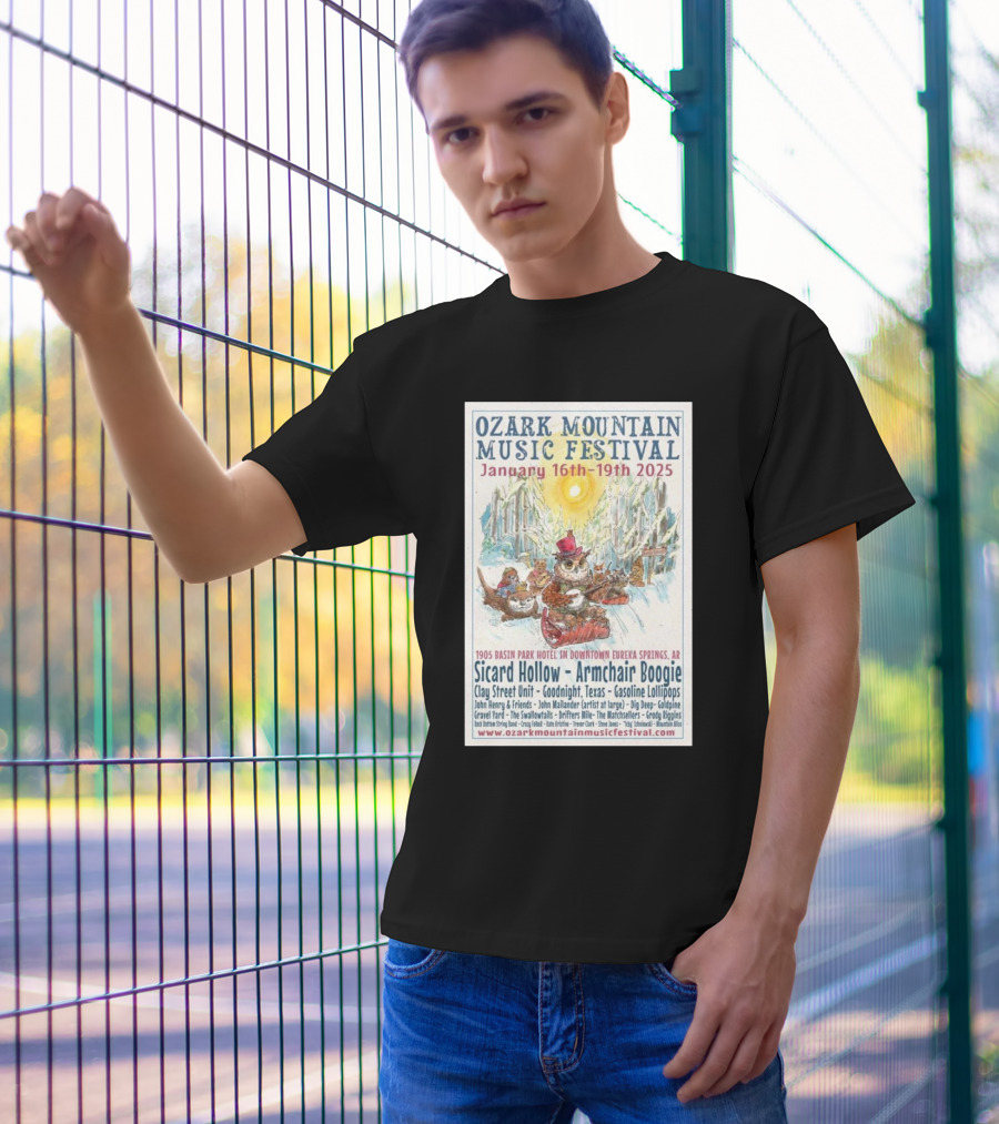 Ozark Mountain Music Festival January 16-19 2025 Eureka Springs AR Featuring Sicard Hollow And Armchair Boogie T-Shirt