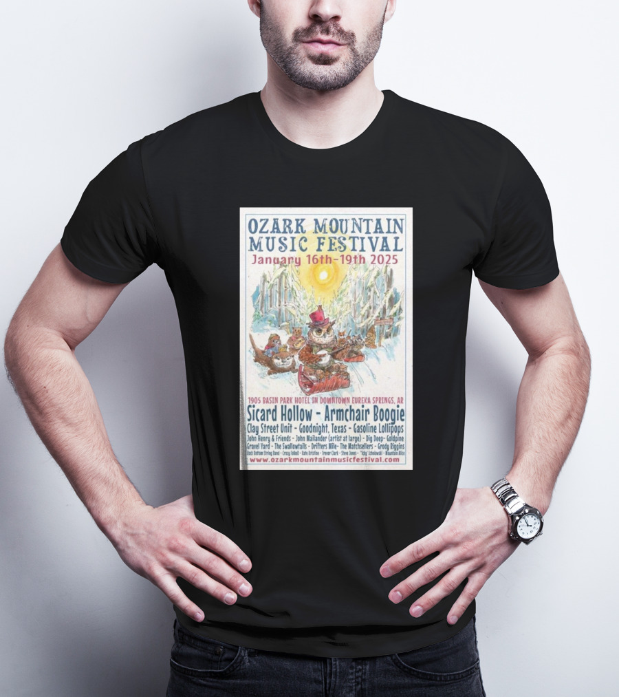 Ozark Mountain Music Festival January 16-19 2025 Eureka Springs AR Featuring Sicard Hollow And Armchair Boogie T-Shirt