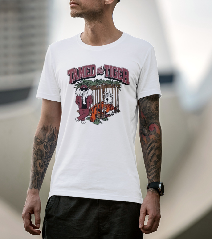 Tamed The Tiger Alabama Football Rivalry Elephant And Caged Tiger T-Shirt