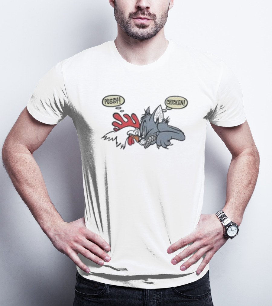 No Fear Pussy Chicken 1993 Rooster Cat Confrontation T-Shirt