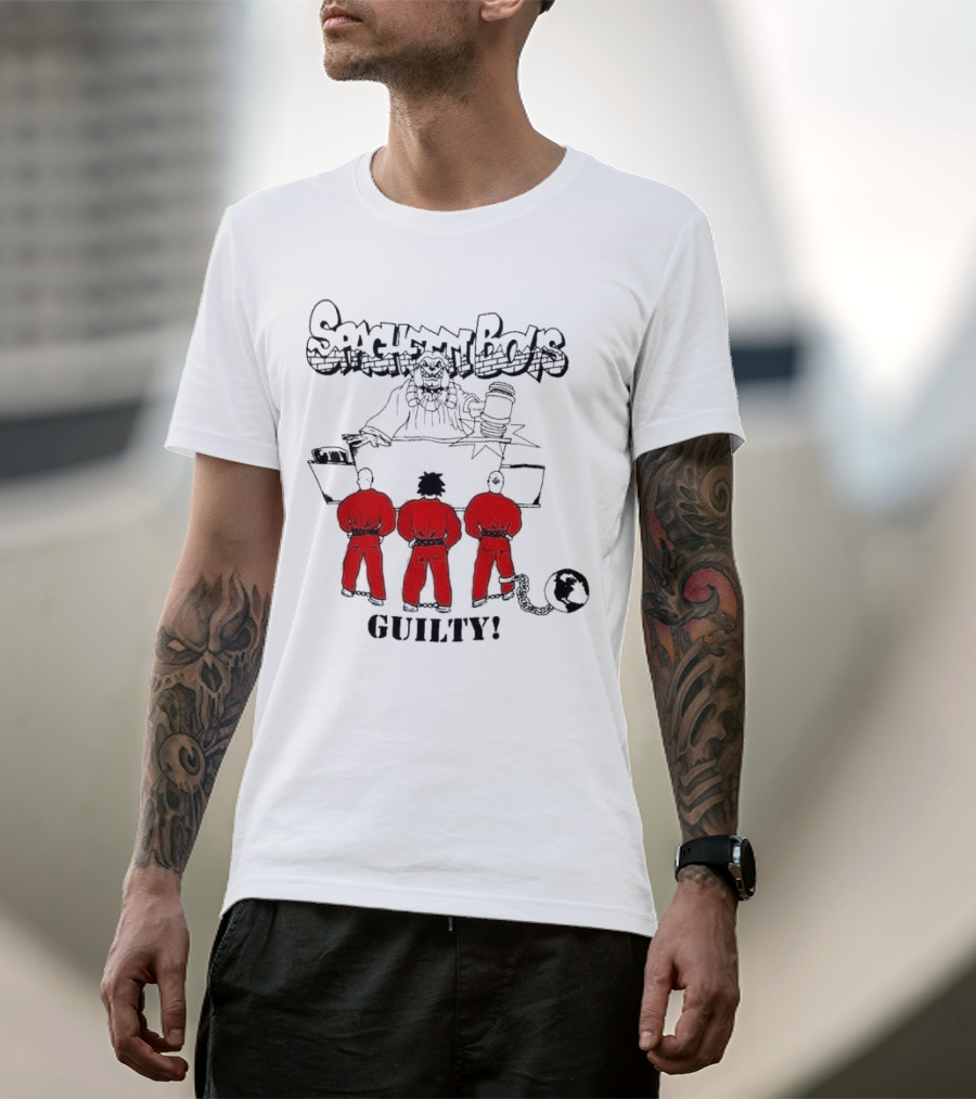 Spaghetti Boys Guilty Comic Judge Prisoners Earth Chain T-Shirt