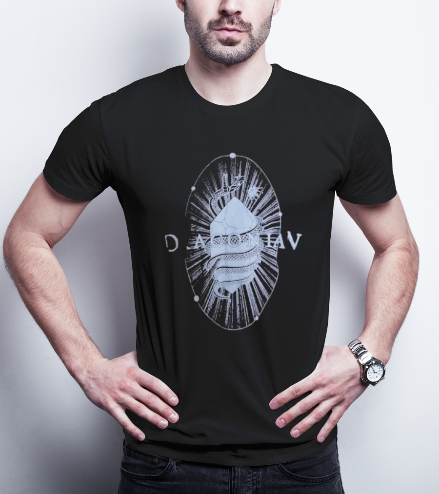 Draconian Snake Emerging From Geometric Shield With Radiant Energy T-Shirt