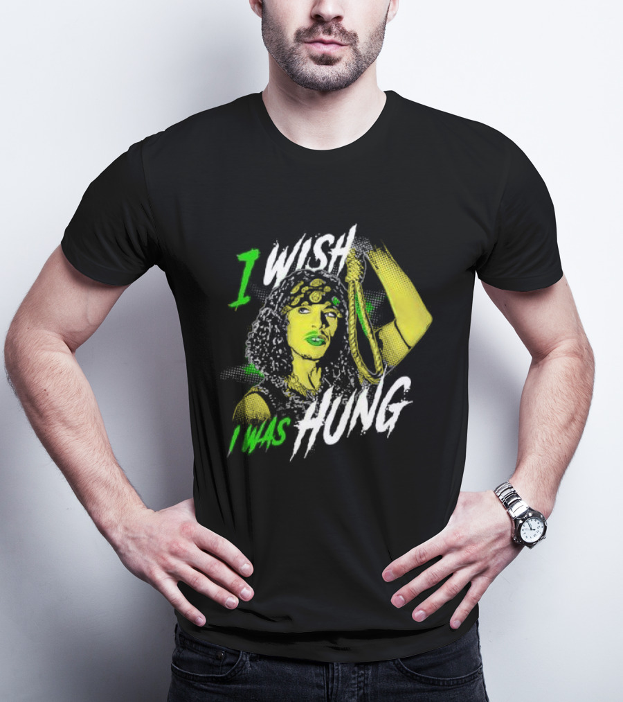 I Wish I Was Hung Retro Pop Art Style Green-Tinted Figure Holding Rope T-Shirt