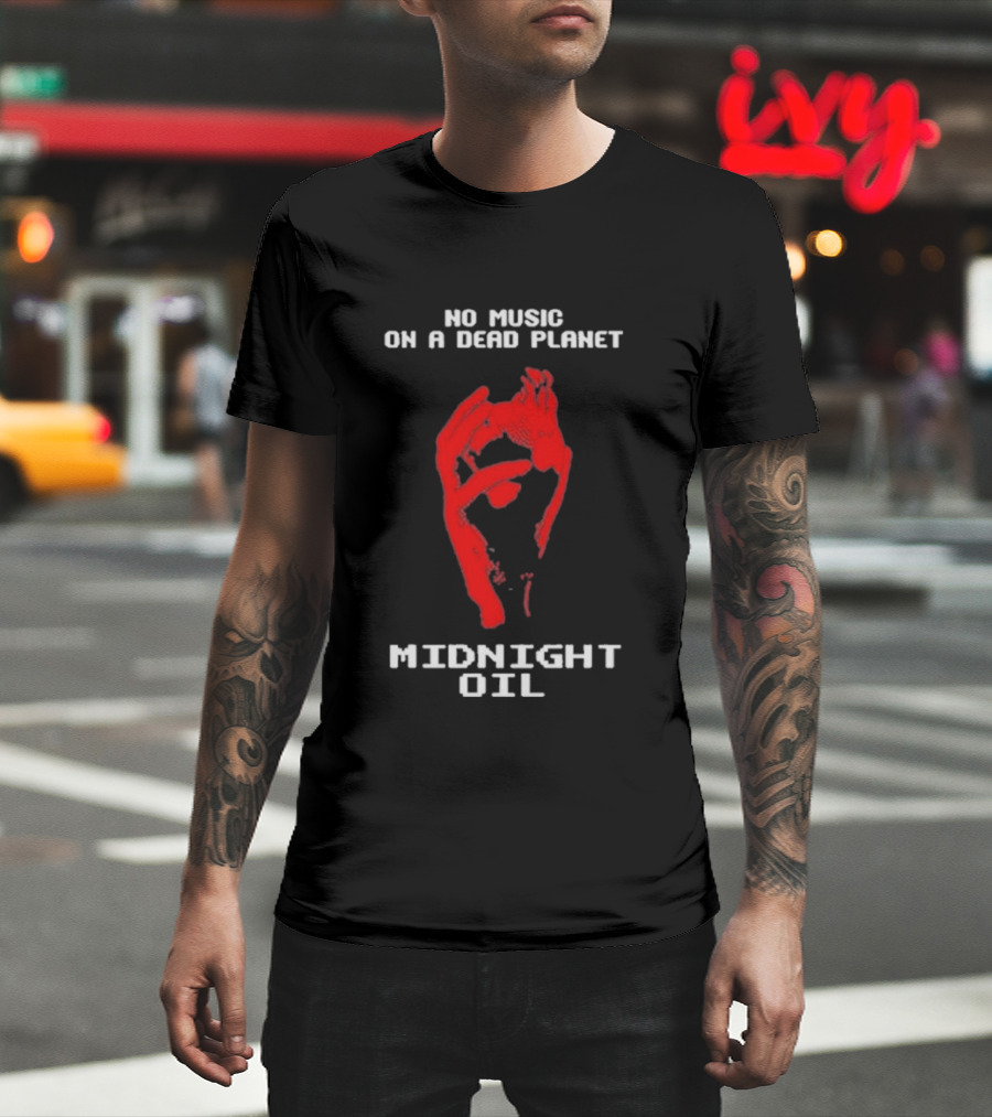 Midnight Oil No Music On A Dead Planet Red Hand T-Shirt