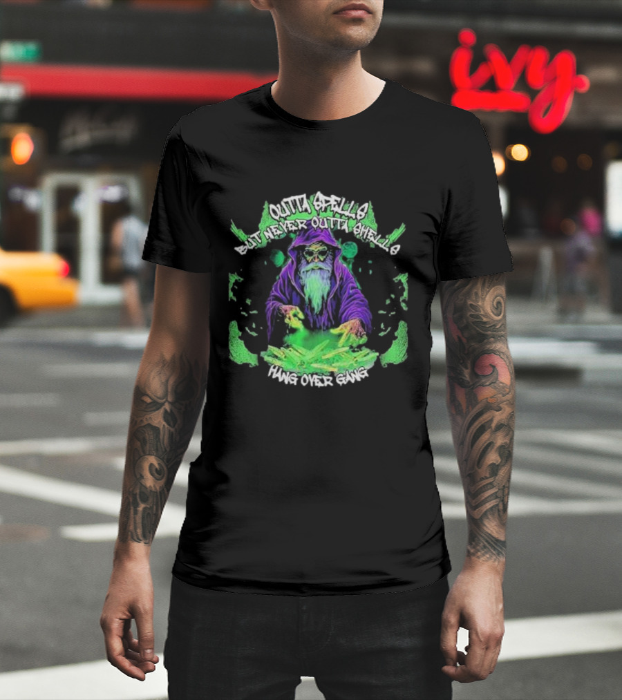 Outta Spells But Never Outta Shells Hang Over Gang Wizard With Glowing Green Magic T-Shirt