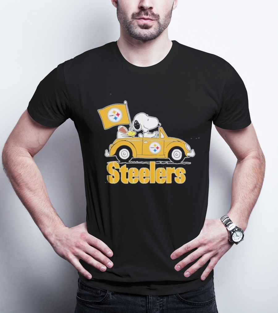Pittsburgh Steelers Snoopy Driving Car With Flag T-Shirt