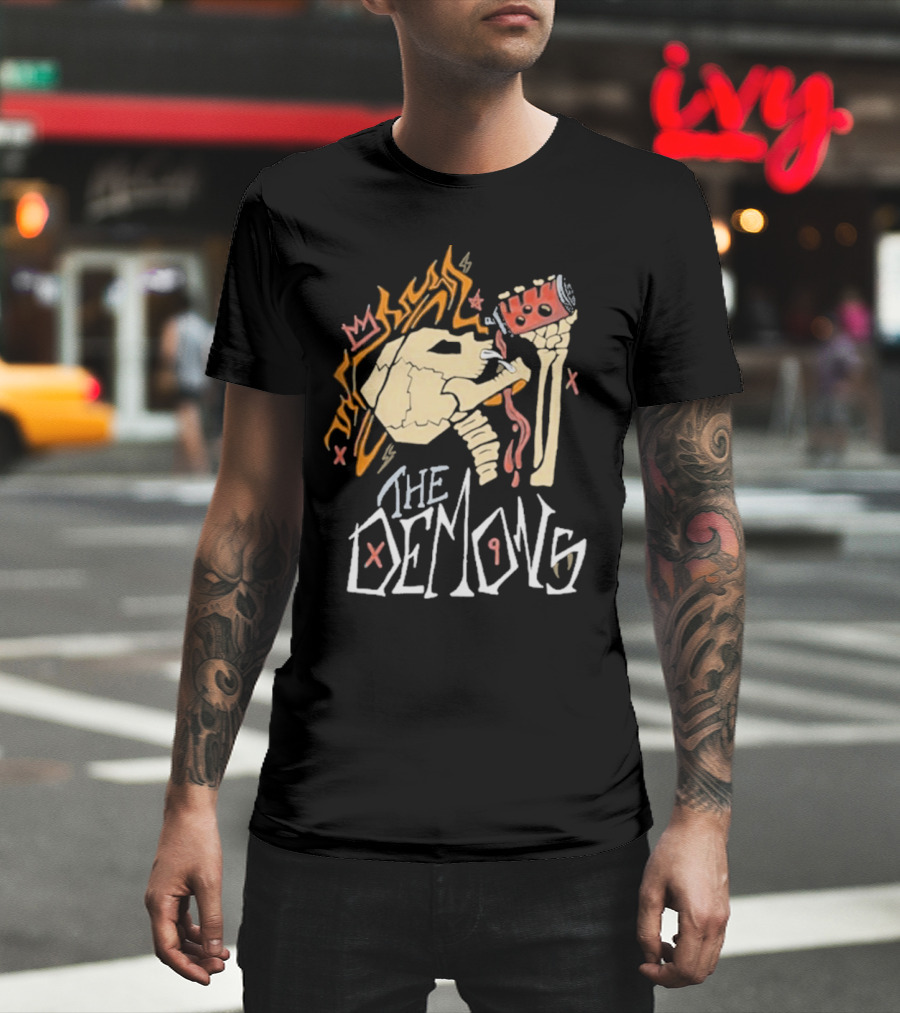 The Demons Skull Crown Flames And Drink T-Shirt