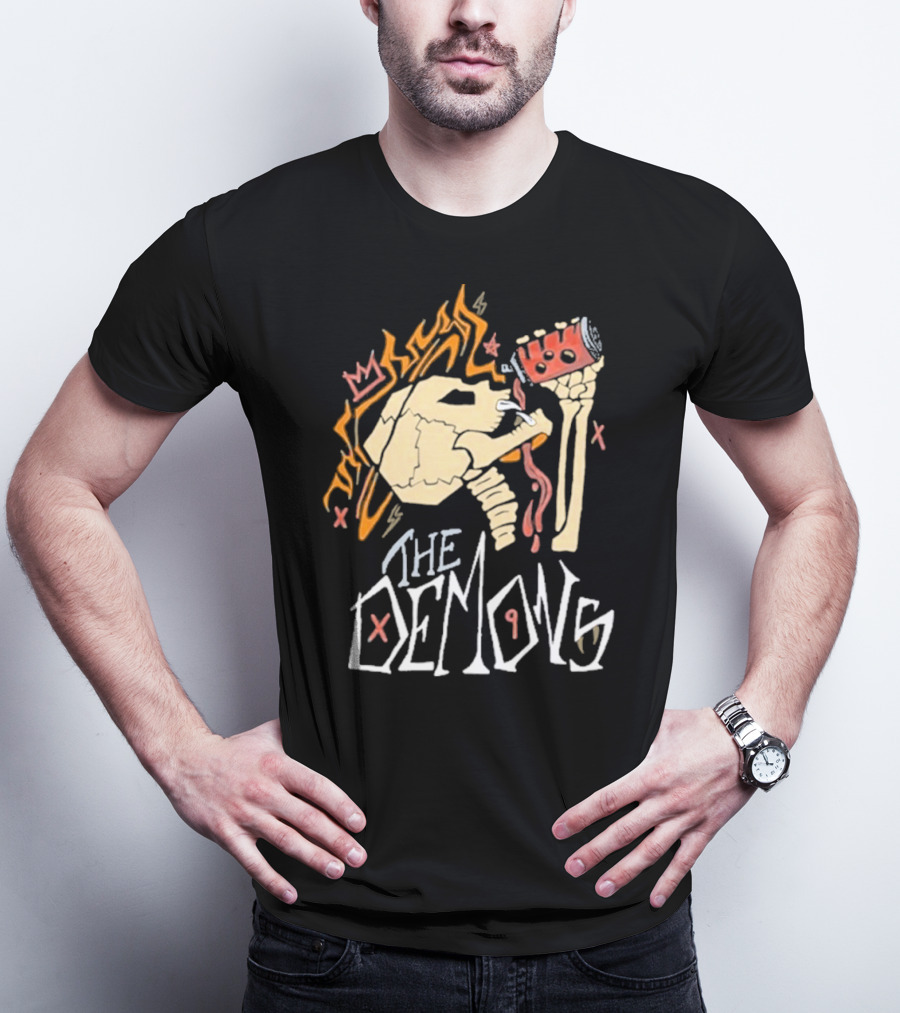 The Demons Skull Crown Flames And Drink T-Shirt