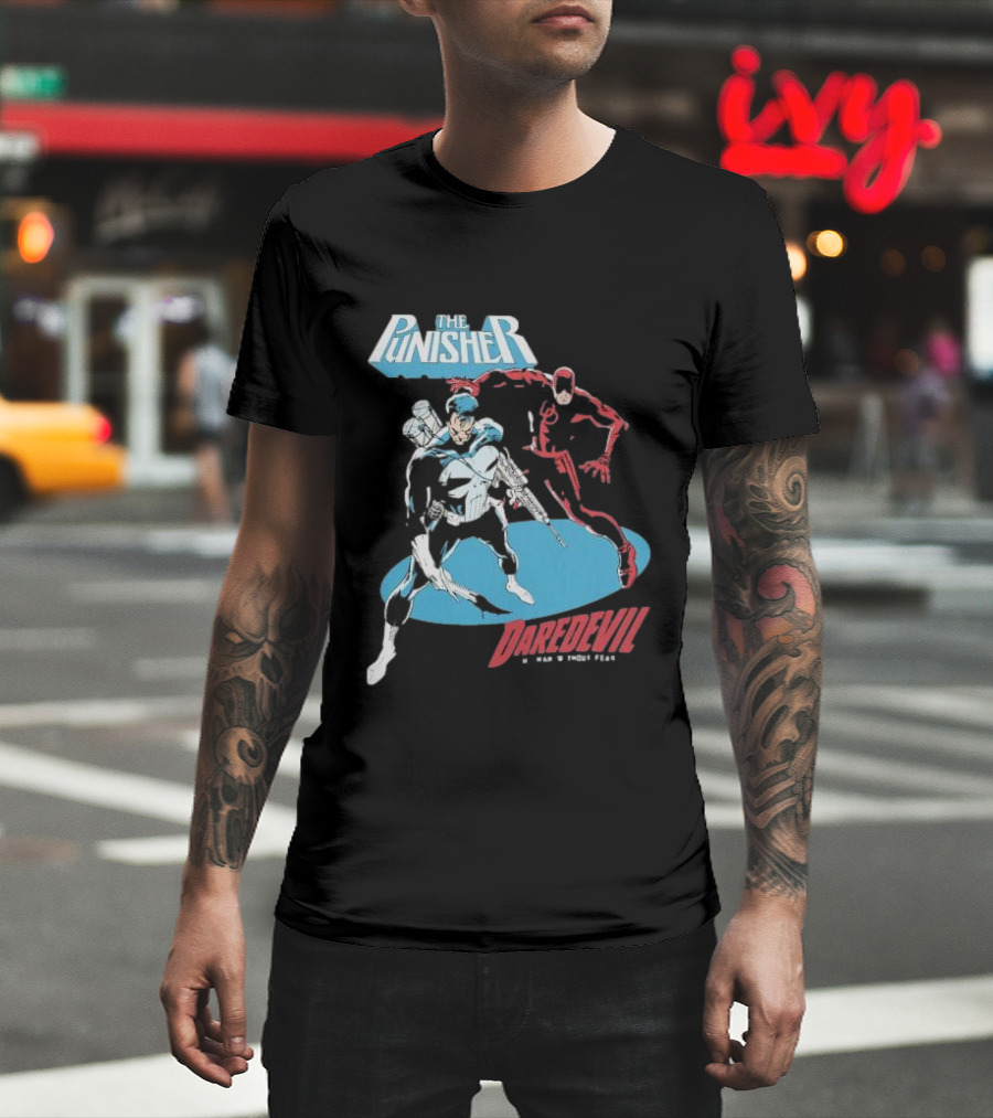 The Punisher Versus Daredevil The Man Without Fear Showdown Iconic Comic Heroes T-Shirt