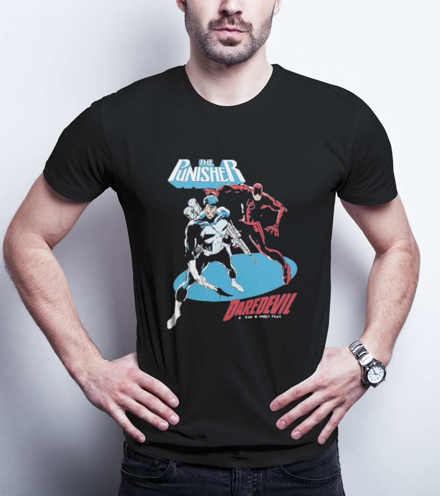 The Punisher Versus Daredevil The Man Without Fear Showdown Iconic Comic Heroes T-Shirt
