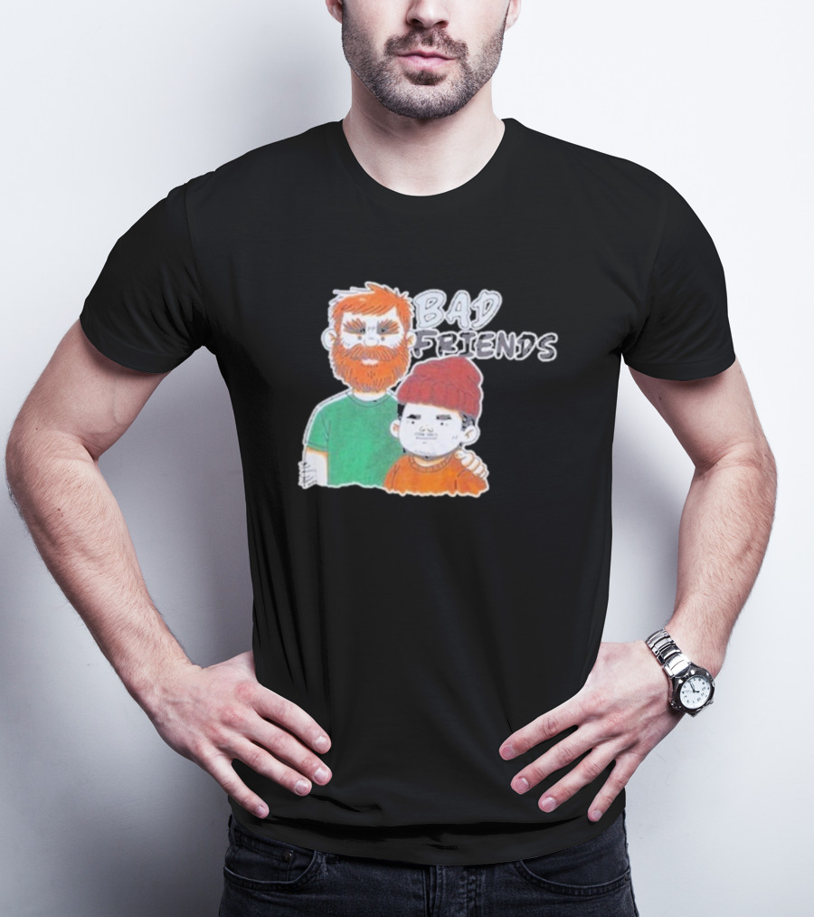 Bad Friends Cartoon Characters With Beard And Beanie T-Shirt