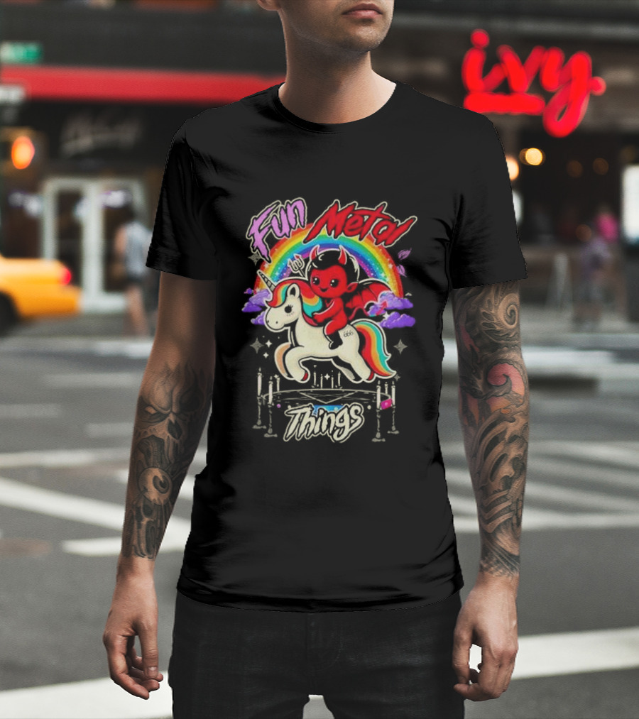 Fun Metal Things Devil Unicorn Rainbow Adventure T-Shirt