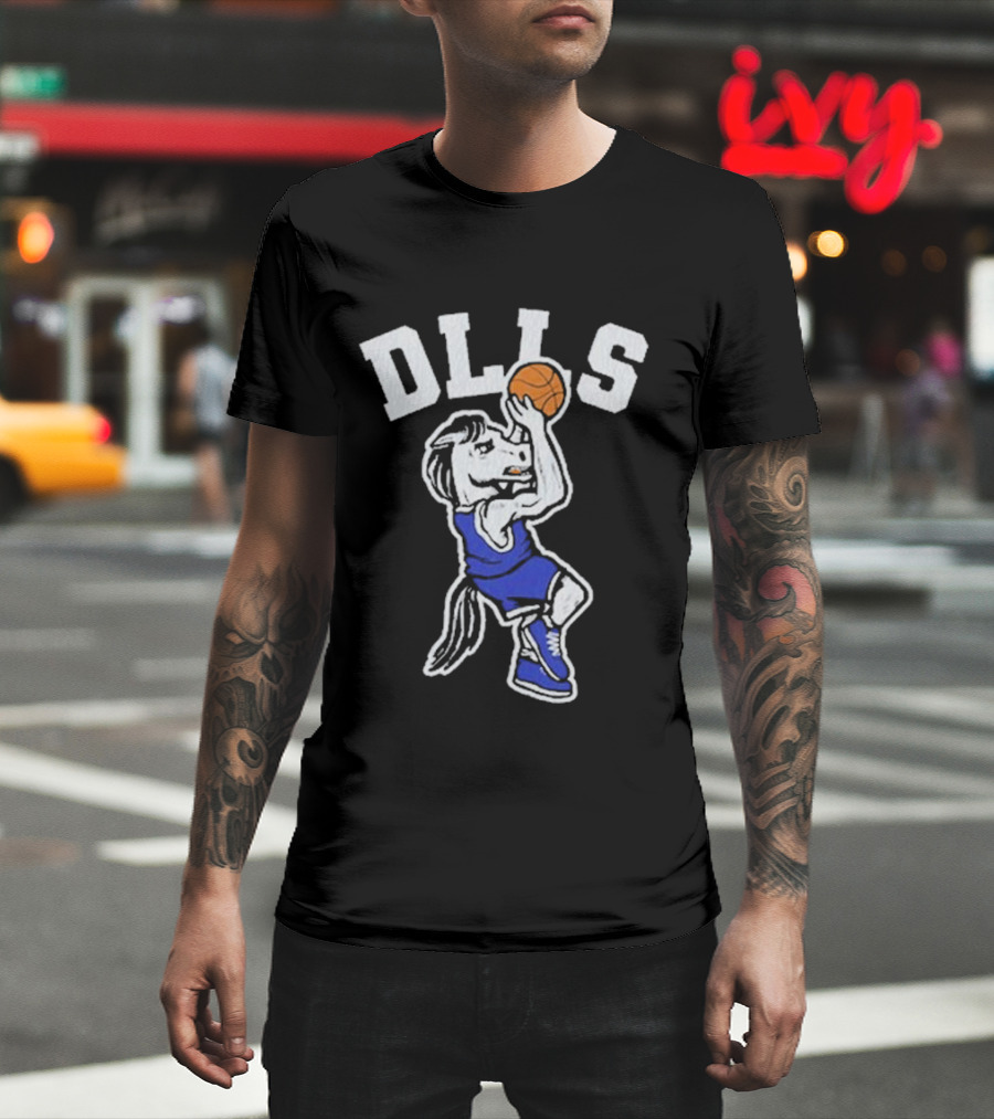 DLLS Basketball Horse Player In Blue Jersey T-Shirt