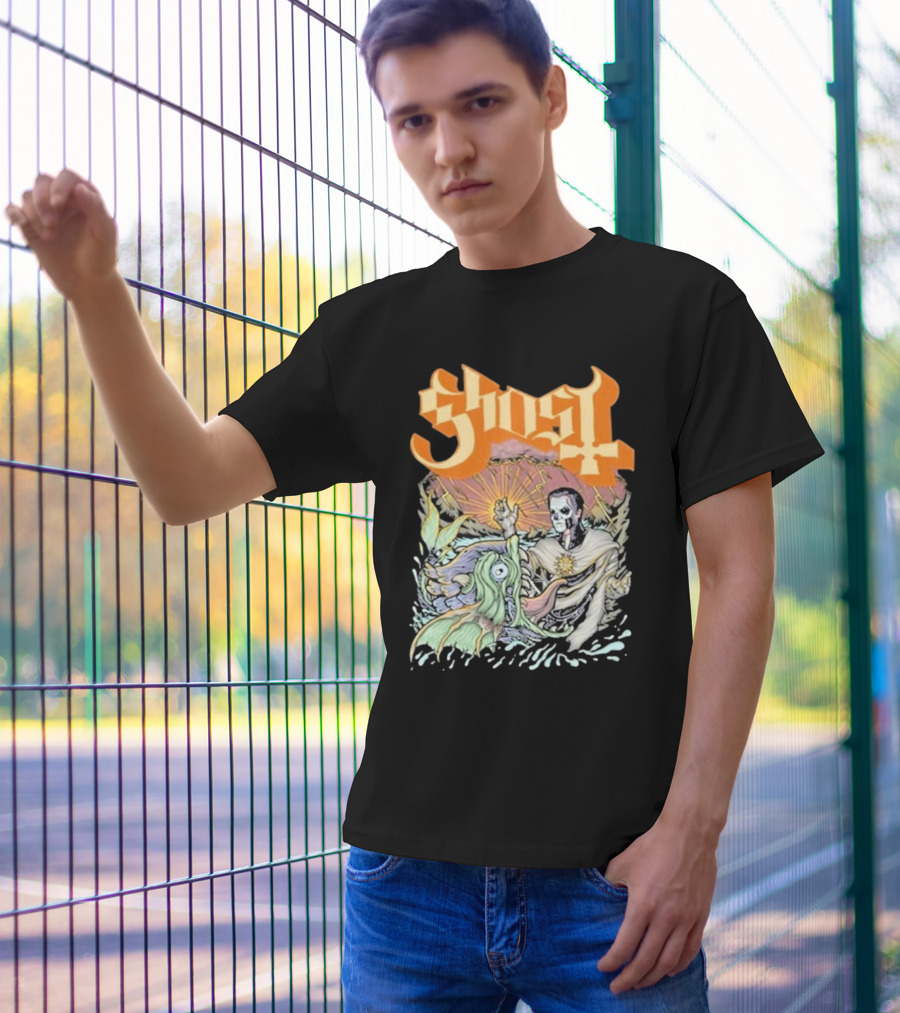 Ghost Papa Emeritus And The Whale With Oceanic Scene T-Shirt