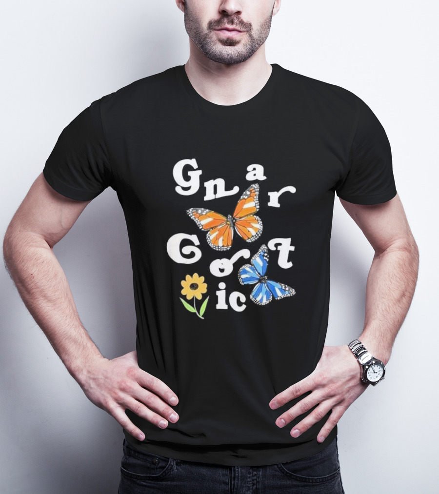 Gnarcotic Orange Blue Butterflies Flower T-Shirt