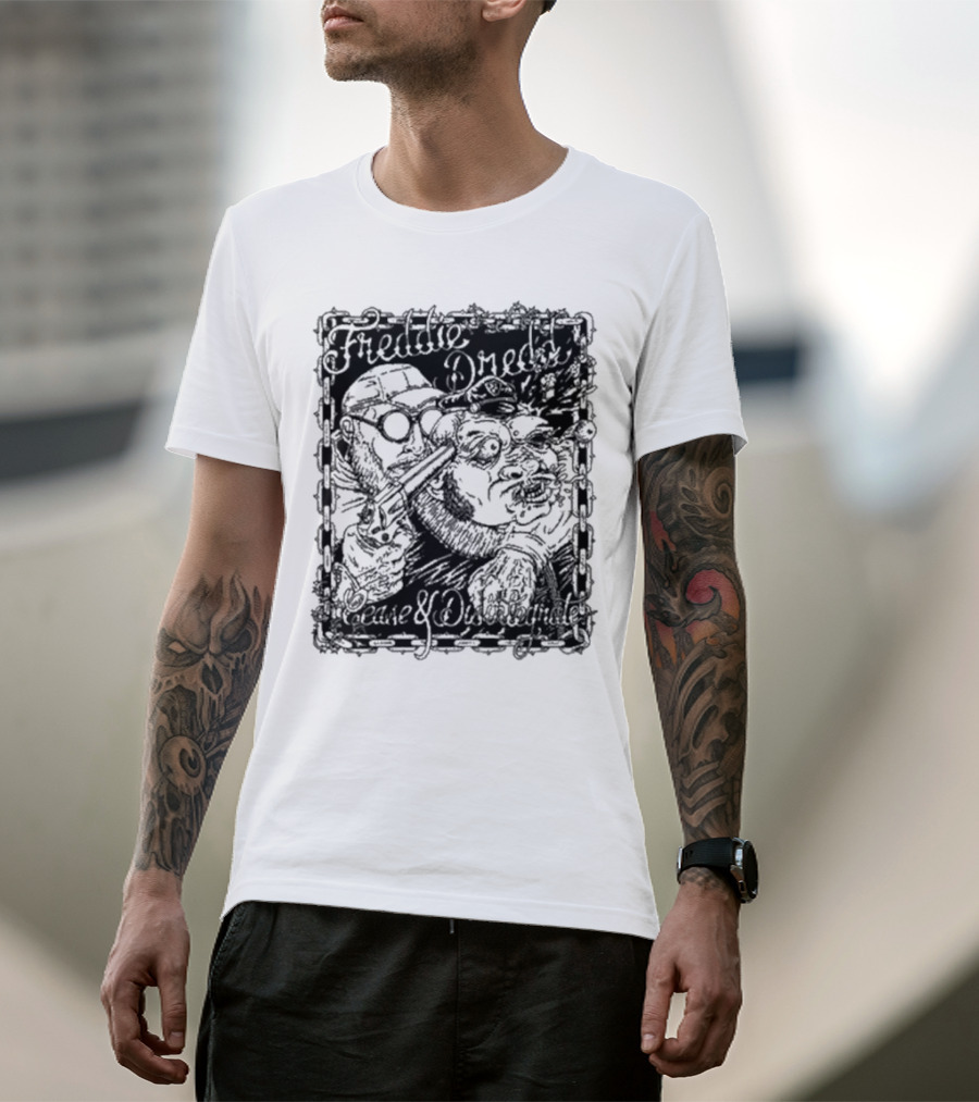 Freddie Dredd Cease And Disintegrate Chain Border Gun T-Shirt