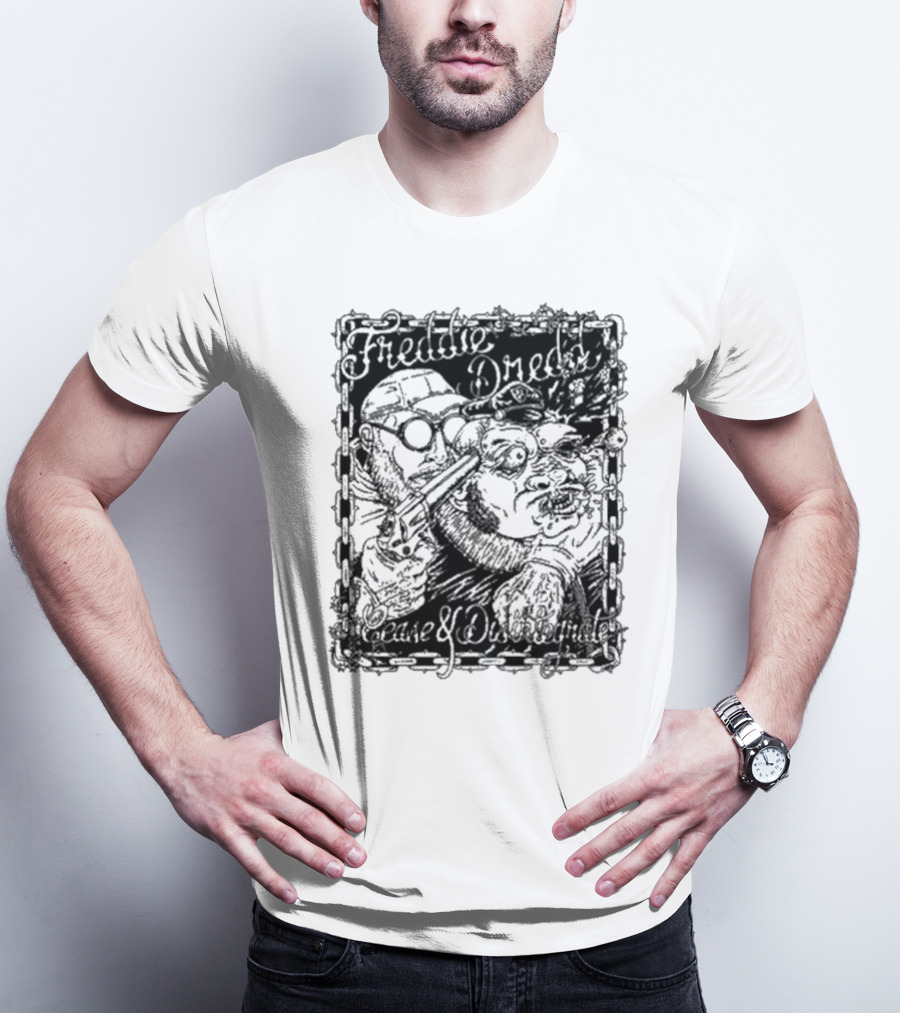 Freddie Dredd Cease And Disintegrate Chain Border Gun T-Shirt