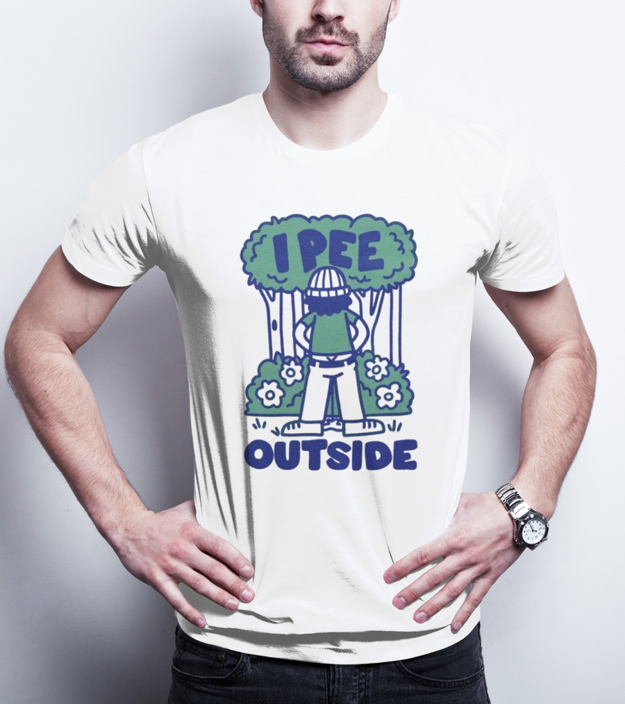 I Pee Outside Camper Cartoon In Forest Surrounded By Trees And Flowers T-Shirt