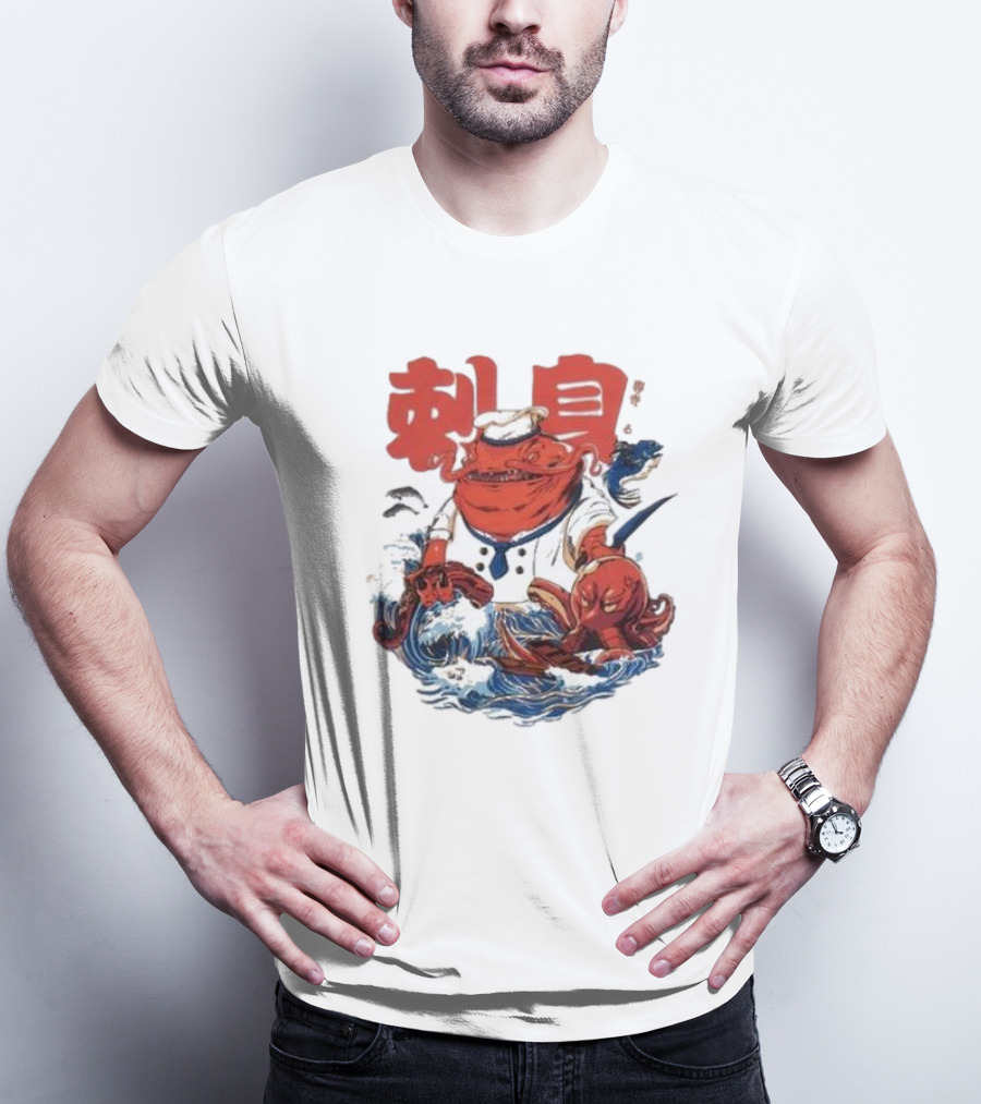 Kench Master Chef Sashimi Cook-Off With Octopus And Japanese Text T-Shirt