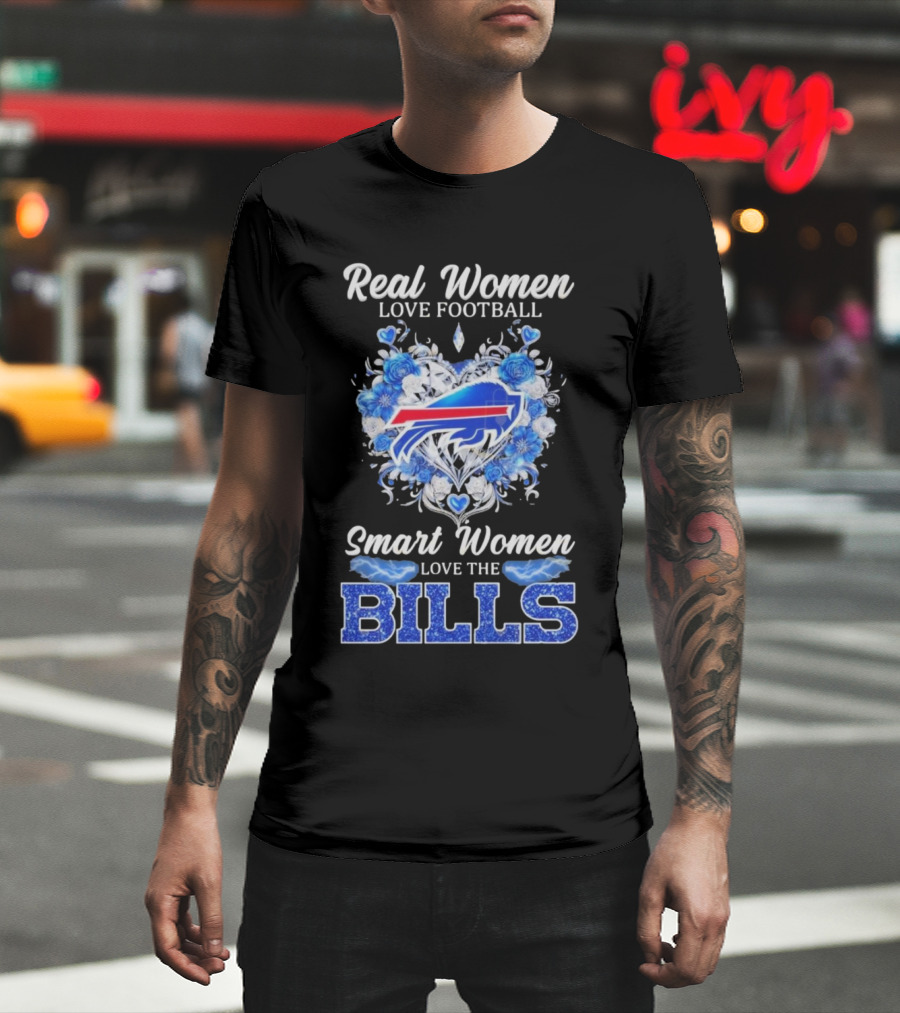 Real Women Love Football Smart Women Love The Buffalo Bills Logo Heart T-Shirt