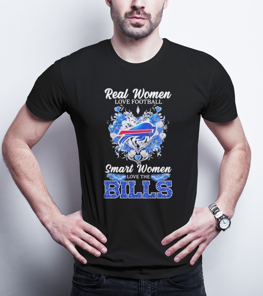 Real Women Love Football Smart Women Love The Buffalo Bills Logo Heart T-Shirt