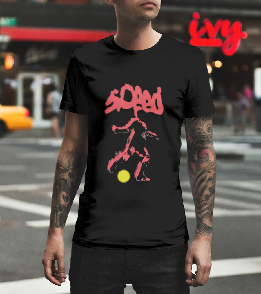 Speed Warp Soccer Player Silhouette With Yellow Ball T-Shirt