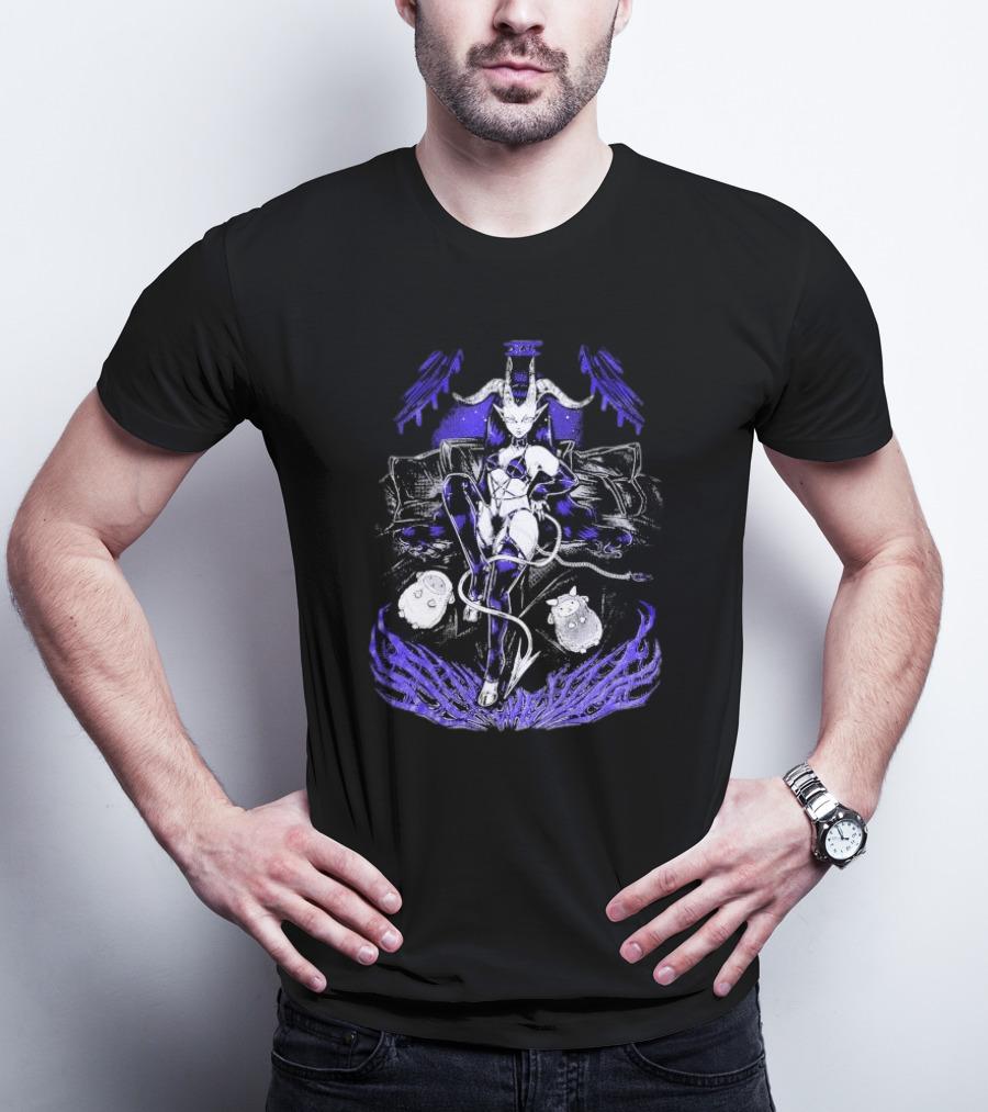 The Devil Pinku Kult Demonic Figure Surrounded By Ghostly Creatures And Occult Symbols T-Shirt