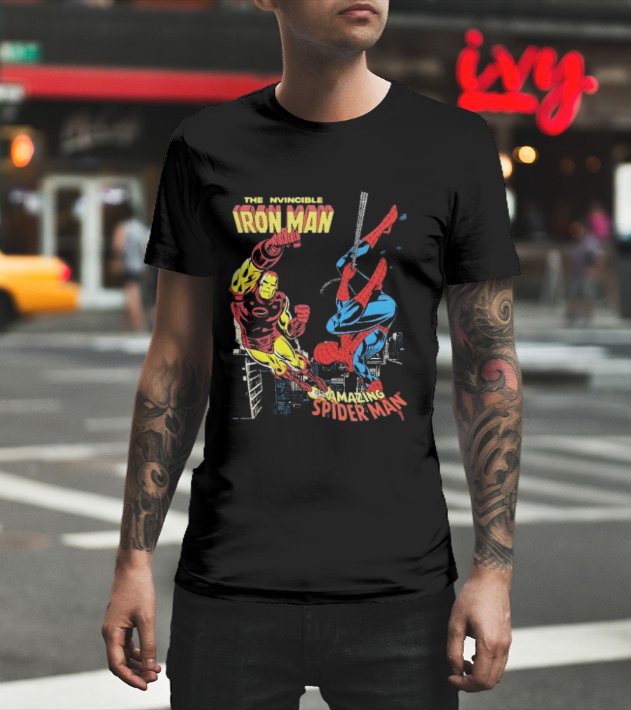 The Invincible Iron Man And The Amazing Spider-Man Showdown In The City T-Shirt