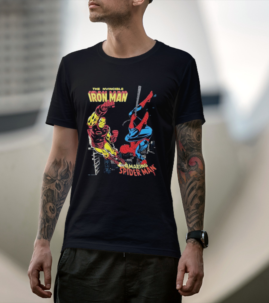 The Invincible Iron Man And The Amazing Spider-Man Showdown In The City T-Shirt