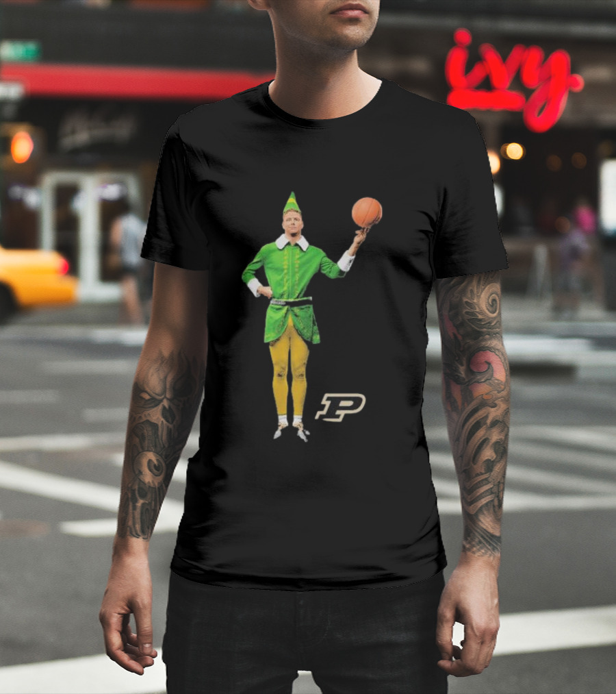 Caleb The Elf Purdue Boilermakers Basketball Elf Holding Basketball With Purdue T-Shirt