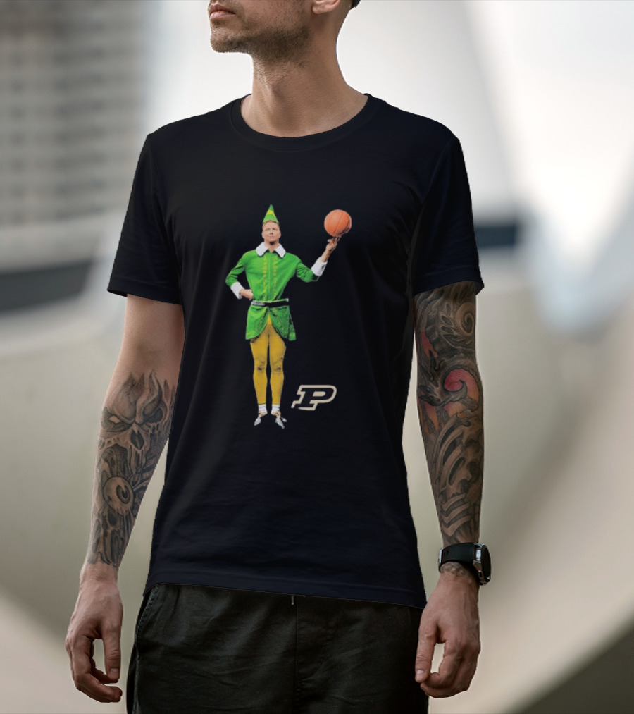 Caleb The Elf Purdue Boilermakers Basketball Elf Holding Basketball With Purdue T-Shirt