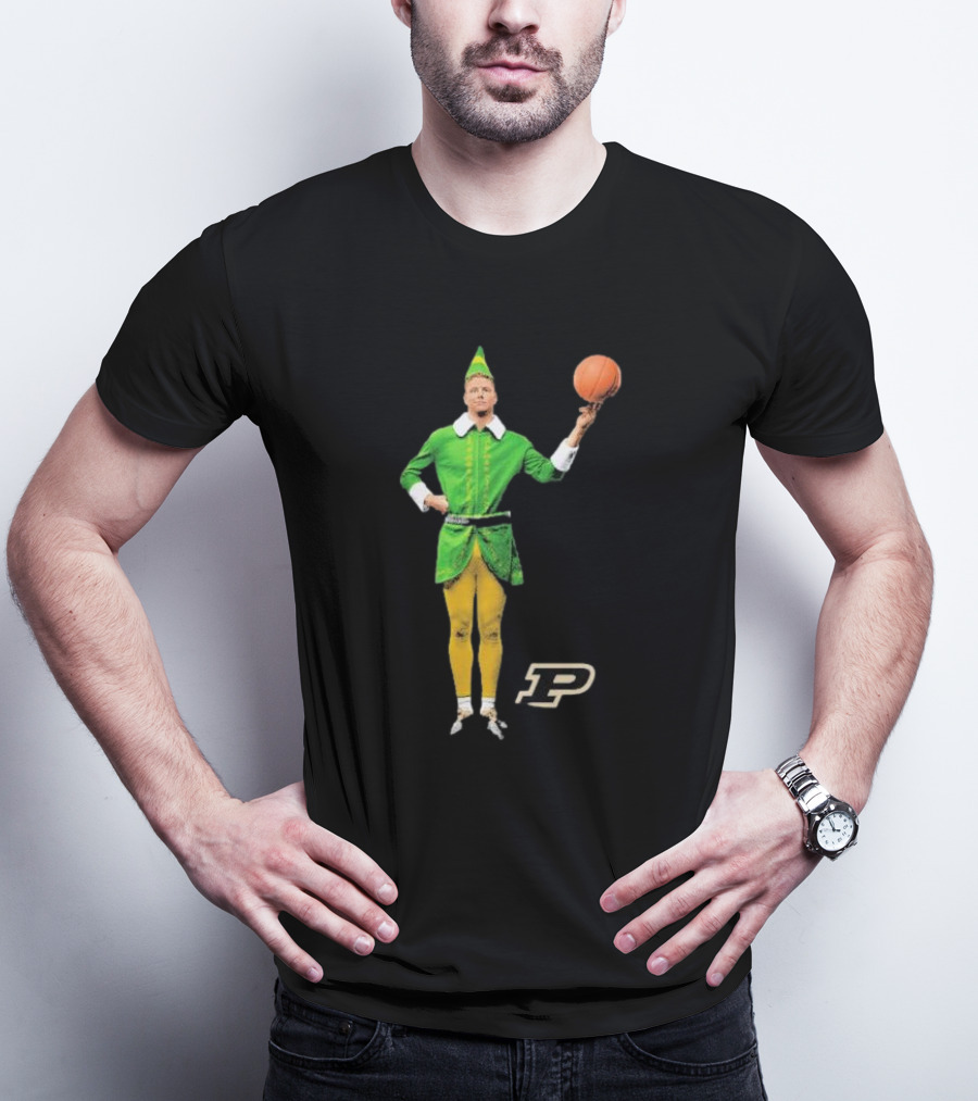 Caleb The Elf Purdue Boilermakers Basketball Elf Holding Basketball With Purdue T-Shirt