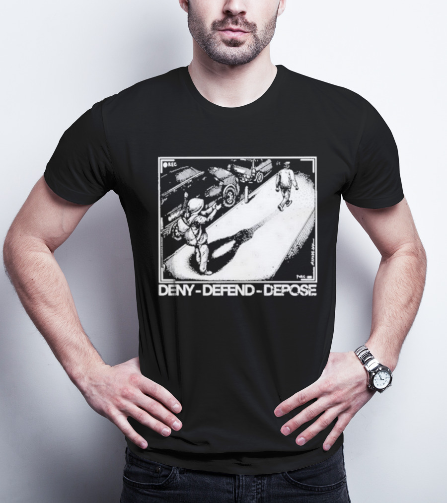 Deny Defend Depose Punk With A Camera Street Confrontation Scene T-Shirt